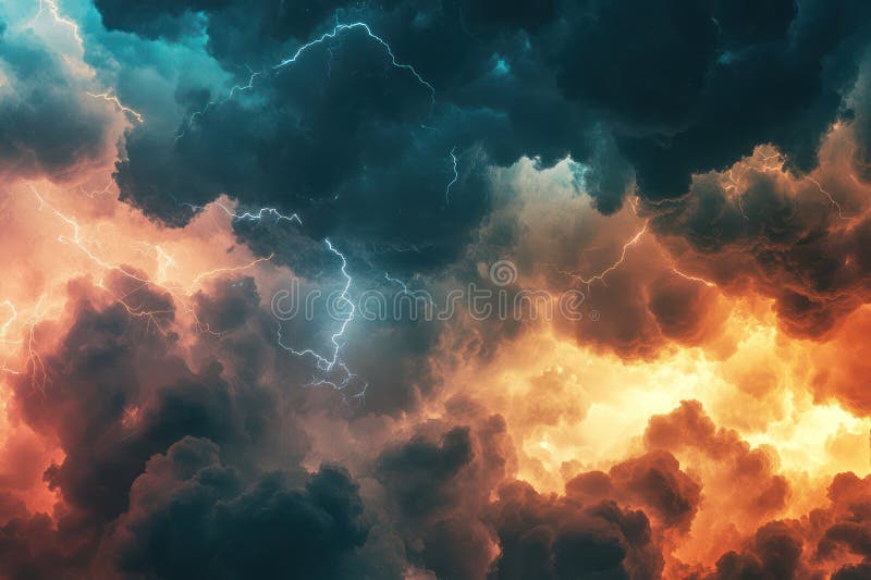 Dramatic Storm Clouds with Multiple Ground Lightning Strikes Stock ...