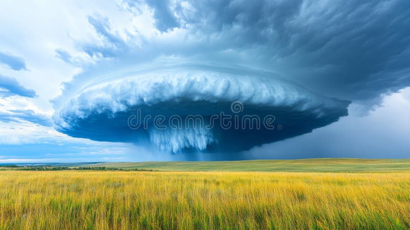 Dramatic Storm Clouds Over a Field of Tall Grass Stock Illustration ...