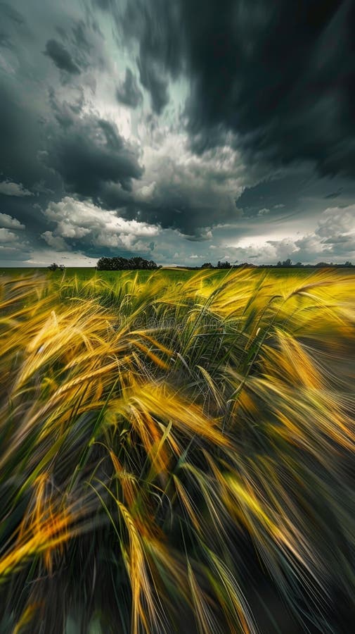 Dramatic Storm Clouds Over Golden Wheat Field Stock Illustration - Illustration of contrast ...