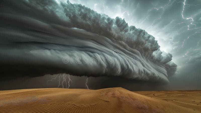 Dramatic Storm Clouds Over Sand Dunes with Lightning Stock Photo ...