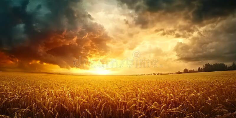 Dramatic Storm Clouds Rolling Over a Golden Wheat Field for Powerful Weather and Rustic ...