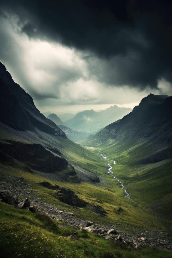 Dramatic Storm Clouds Rolling Over Mountain Range Stock Illustration ...