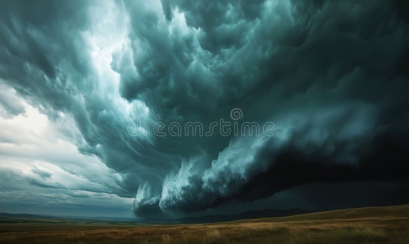Dramatic Storm Clouds Rolling Over a Vast Landscape with Dark Ominous ...