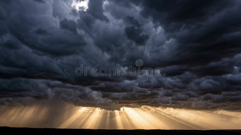 Dramatic Storm Clouds with Sun Rays Breaking through at Sunset ...