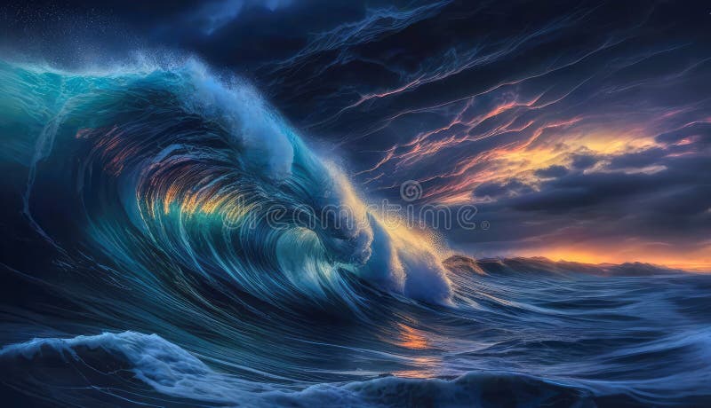 Dramatic Storm Clouds and Tsunami Approaching Stock Illustration ...