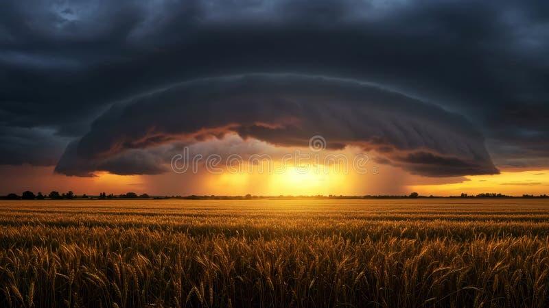 Dramatic Storm Cloudscape Over Golden Wheat Field at Sunset Creates Awe ...