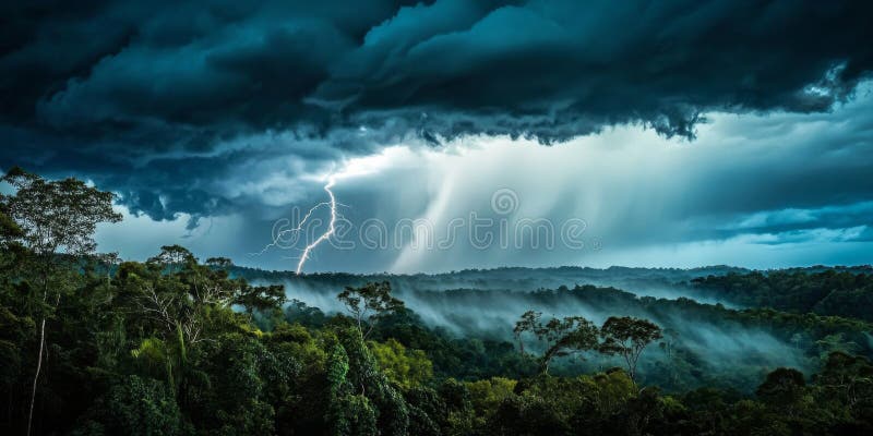 A Dramatic Storm Over a Dense Rainforest, with Dark Clouds Rolling in ...