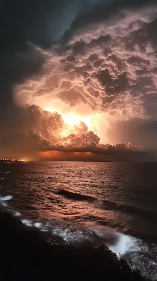 Dramatic Storm Over the Ocean Stock Illustration - Illustration of ...