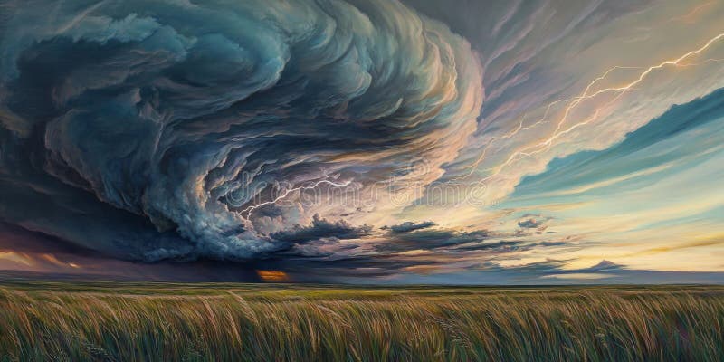 A Dramatic Storm Rolling Across a Vast Prairie, with Dark Clouds ...