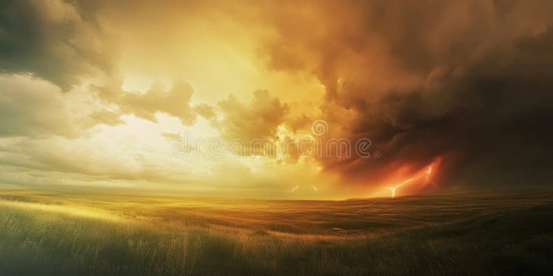 A Dramatic Storm Rolling Over an Open Prairie, with Dark Clouds, a ...