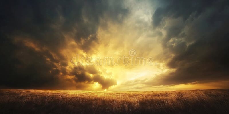 A Dramatic Storm Rolling Over an Open Prairie, with Dark Clouds, a ...