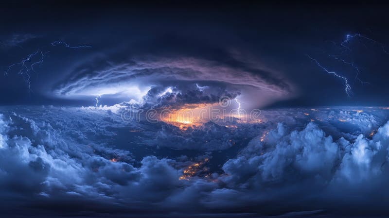 A Dramatic Storm Scene Featuring Lightning and Swirling Clouds in a ...