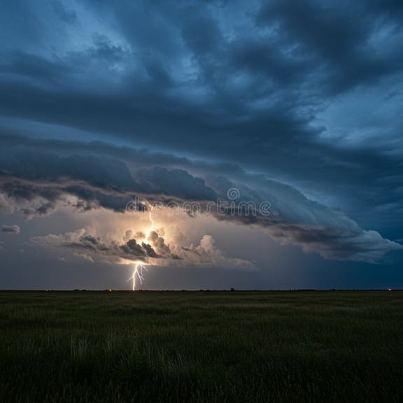 Dramatic Storm Scene with a Powerful Lightning Bolt Striking Down from ...