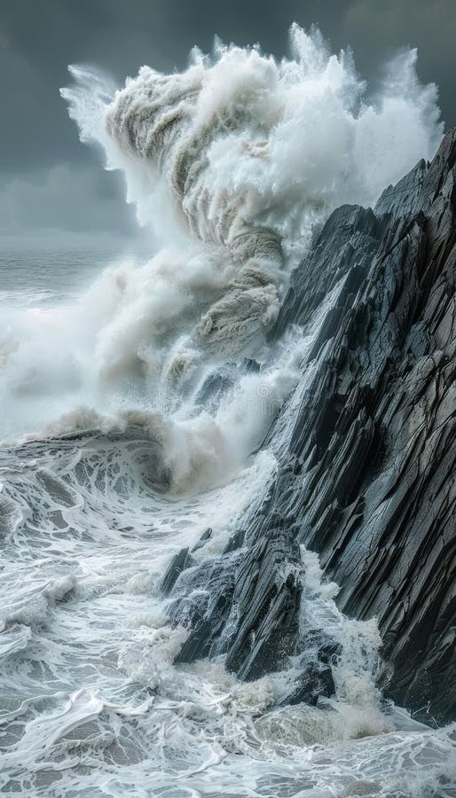 Dramatic Storm Waves Collide with Jagged Coastal Rocks, Showcasing ...