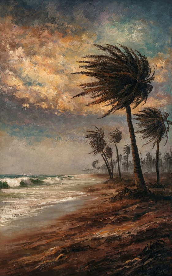 Dramatic Stormy Beach Scene in Impressionist Painting Stock ...