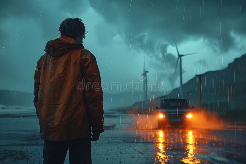 Dramatic Stormy Landscape Featuring Multiple Wind Turbines in a Dynamic ...