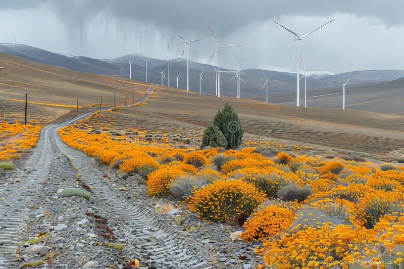 Dramatic Stormy Landscape with Multiple Wind Turbines Showcasing ...