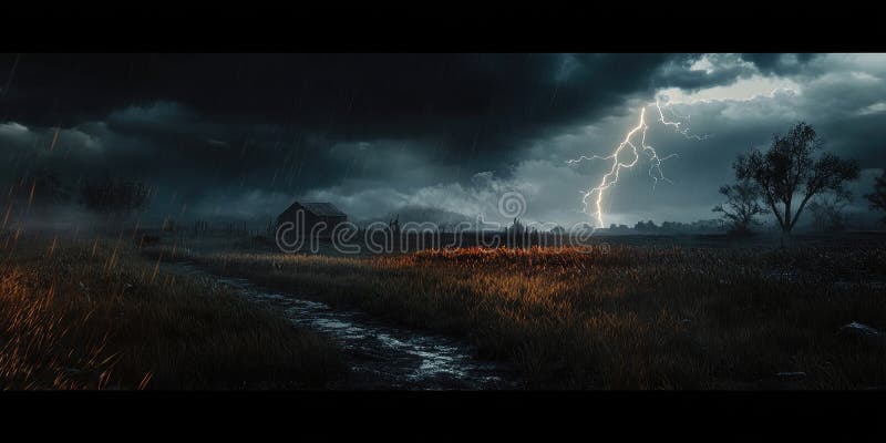 Dramatic Stormy Night Landscape Epic Thunderstorm Background Stock ...