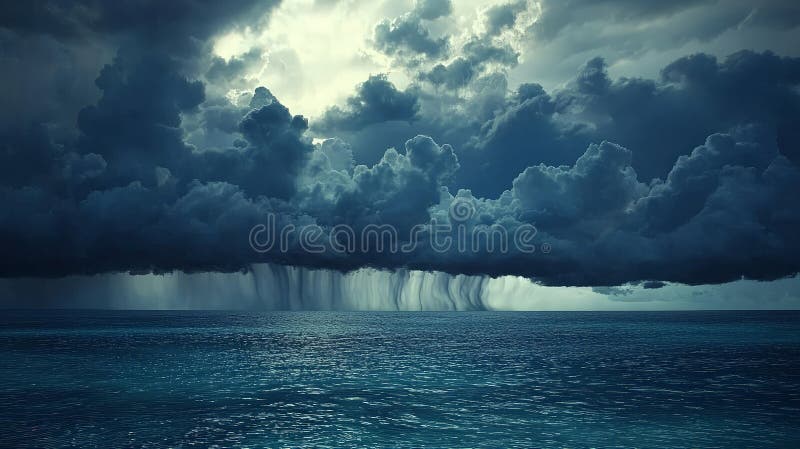Dramatic Stormy Ocean Scene with Dark Clouds and Heavy Rain Stock Photo ...