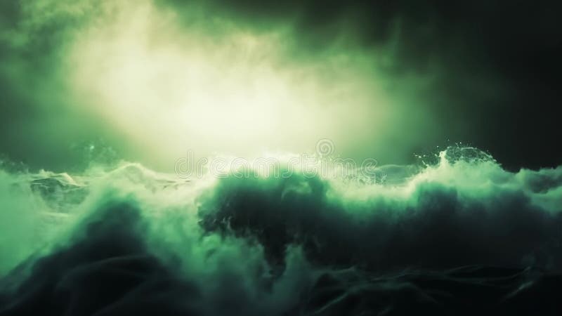 Dramatic Stormy Ocean Waves with Green Mist and Clouds Stock Video ...