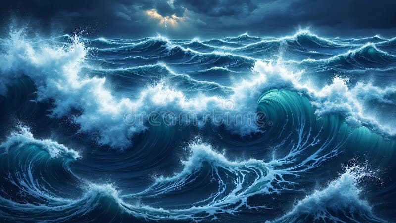 Dramatic Stormy Ocean Waves, Lightning, Whitecaps, High Quality Image ...