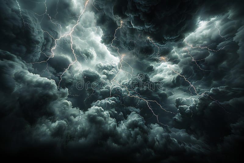 A Dramatic Stormy Sky with Dark Clouds and Lightning Bolts, Creating an ...