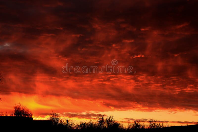 Dramatic Stormy Sky In Dark Red Tones Of Sunset Stock Image - Image of ...
