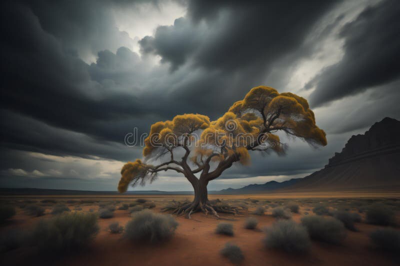 Dramatic Stormy Sky Over Desert Landscape. Generative Ai Stock ...