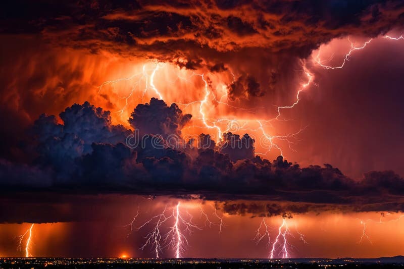 Dramatic Stormy Sunset Weather with Black Clouds and Thunder Lightning ...