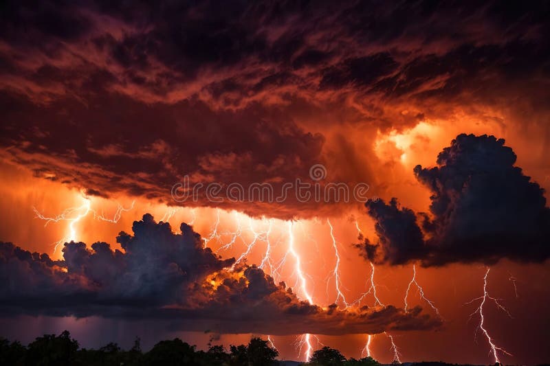 Dramatic Stormy Sunset Weather with Black Clouds and Thunder Lightning ...