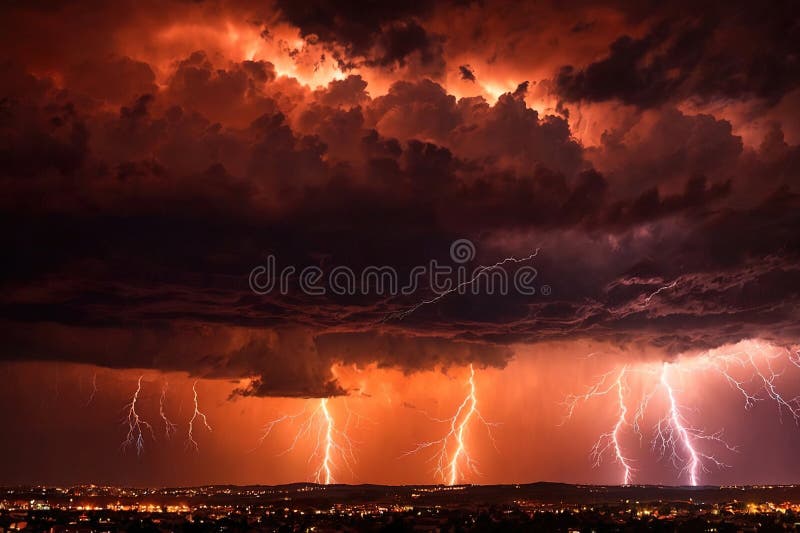 Dramatic Stormy Sunset Weather with Black Clouds and Thunder Lightning ...