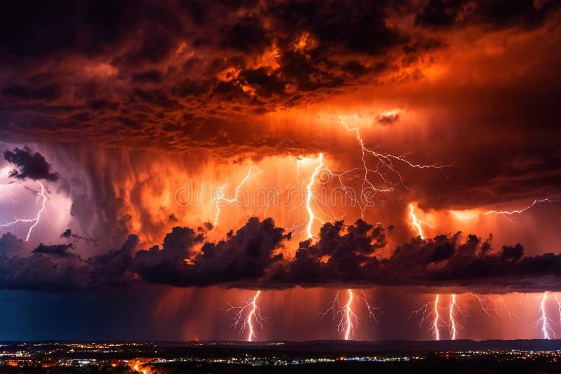 Dramatic Stormy Sunset Weather with Black Clouds and Thunder Lightning ...