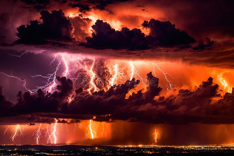 Dramatic Stormy Sunset Weather with Black Clouds and Thunder Lightning ...