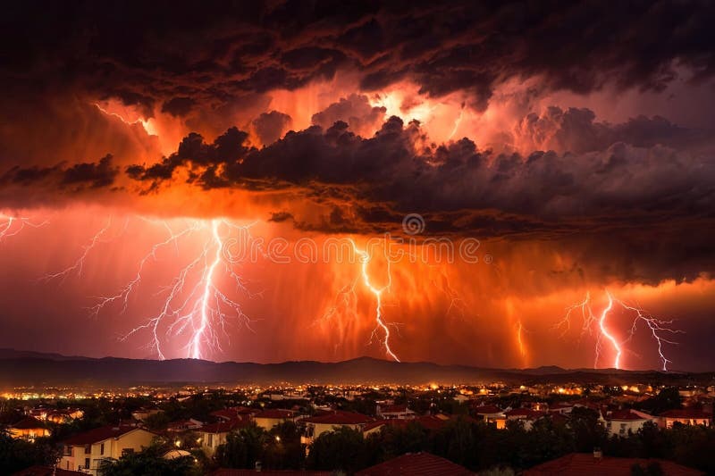 Dramatic Stormy Sunset Weather with Black Clouds and Thunder Lightning ...