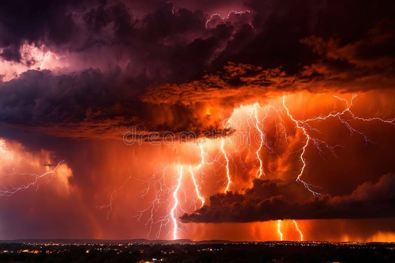 Dramatic Stormy Sunset Weather with Black Clouds and Thunder Lightning ...