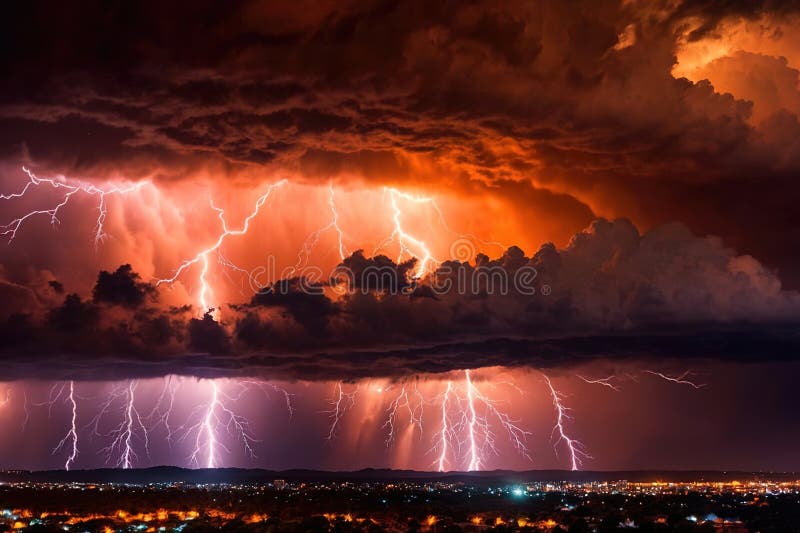 Dramatic Stormy Sunset Weather with Black Clouds and Thunder Lightning ...