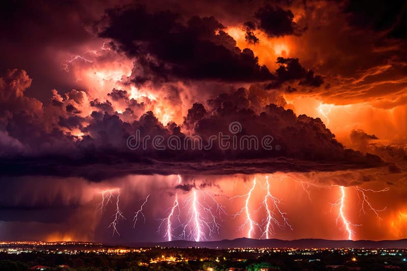 Dramatic Stormy Sunset Weather with Black Clouds and Thunder Lightning ...