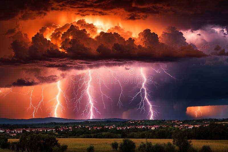Dramatic Stormy Sunset Weather with Black Clouds and Thunder Lightning ...