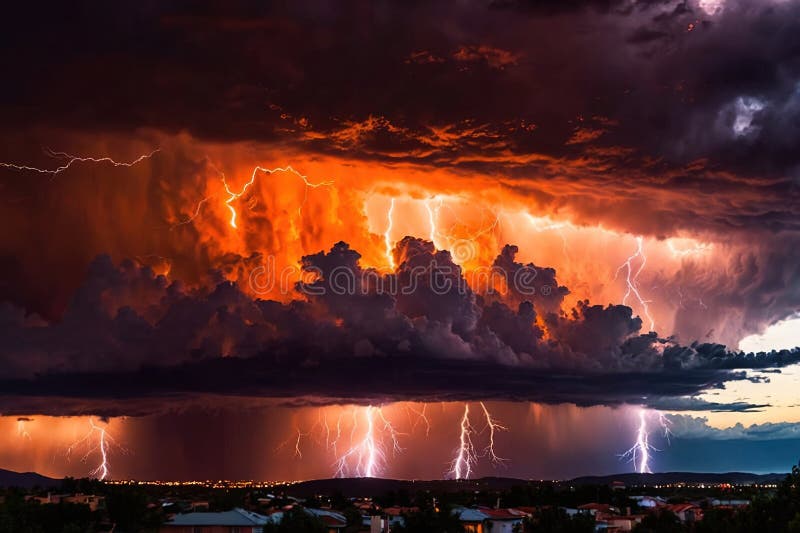 Dramatic Stormy Sunset Weather with Black Clouds and Thunder Lightning ...