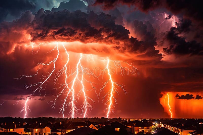 Dramatic Stormy Sunset Weather with Black Clouds and Thunder Lightning ...