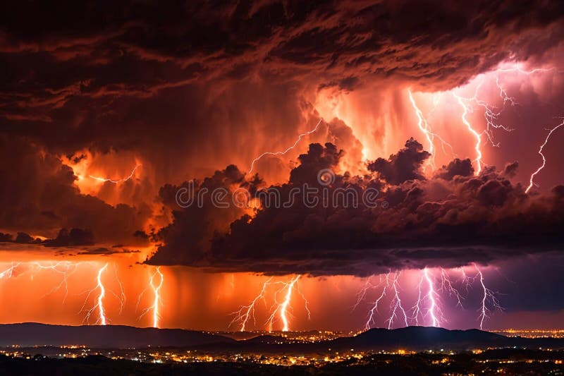Dramatic Stormy Sunset Weather with Black Clouds and Thunder Lightning ...