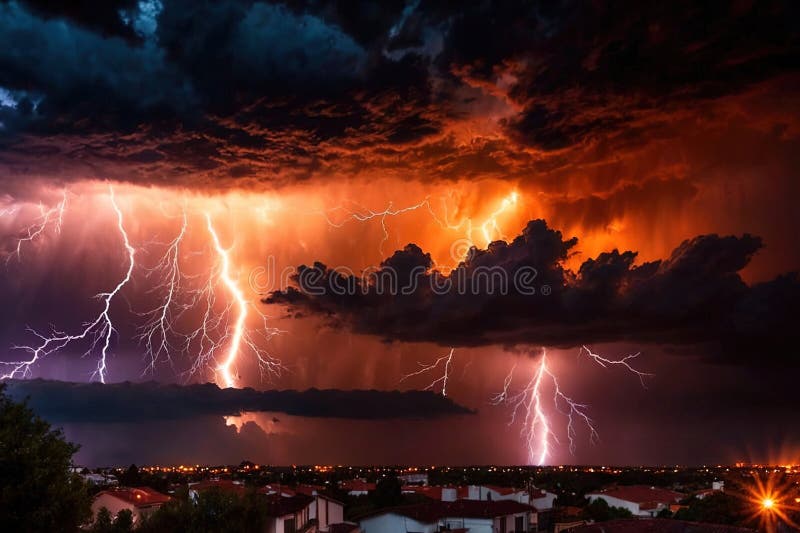 Dramatic Stormy Sunset Weather with Black Clouds and Thunder Lightning ...