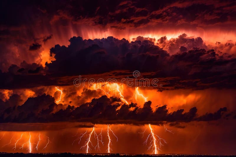 Dramatic Stormy Sunset Weather with Black Clouds and Thunder Lightning ...