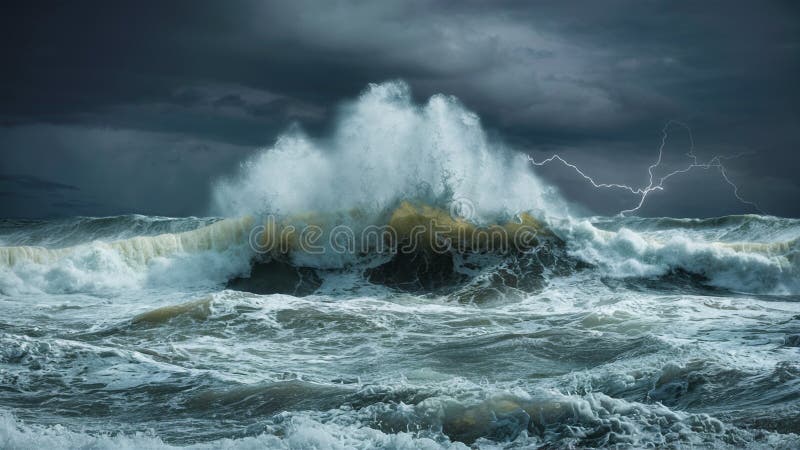 Stormy Waves Against Dark Sky Stock Illustration - Illustration of rock ...