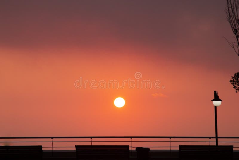 Dramatic Street Lights of the City at Sunset Stock Photo - Image of ...