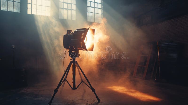 Dramatic Studio Lighting Setup with Smoke and Warm Light Stock ...