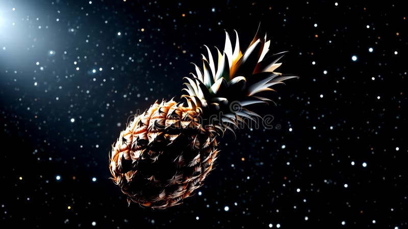 Dramatic Pineapple Floating in Starry Space, Spotlight Effect, Exotic ...