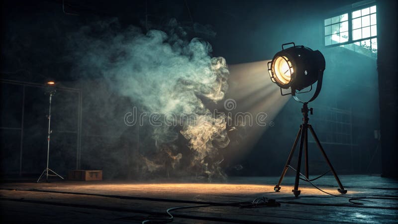 Dramatic Studio Spotlight with Smoke Effect in Dark Warehouse Stock ...