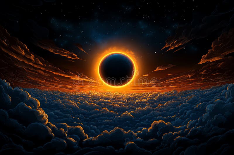 A Dramatic, Stylized Depiction of a Total Solar Eclipse, with the Black ...