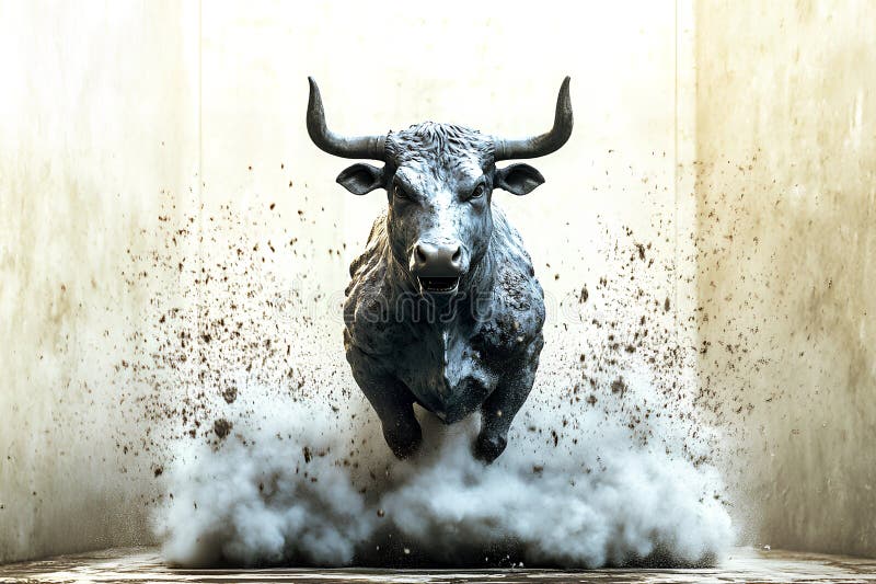 A Dramatic and Stylized Image of a Bull Surrounded by Swirling Smoke ...